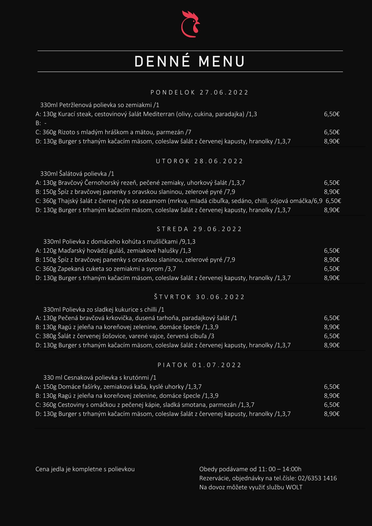 Denné menu - REDCOCK